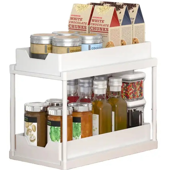Raft glisant cu doua etaje pentru condimente, Alb, 40 x 22 x 35 cm ...