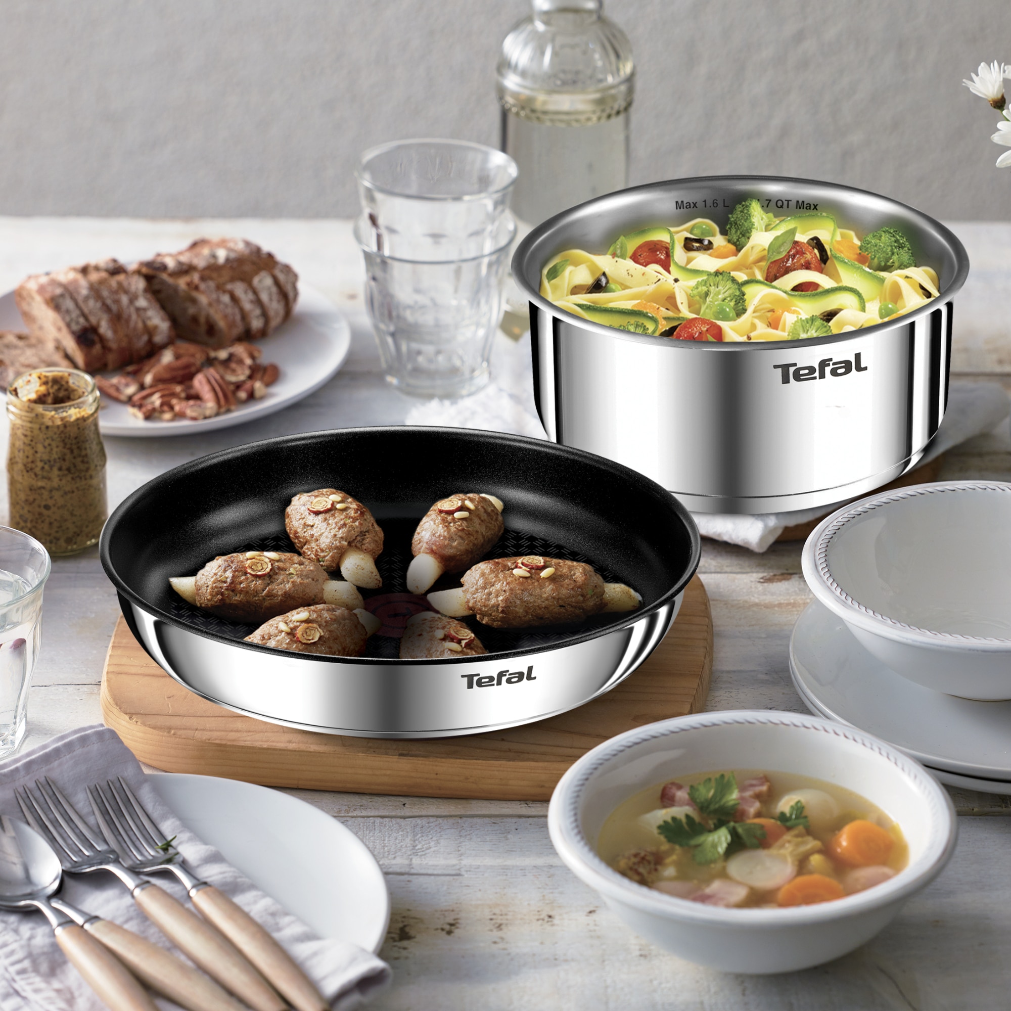 Set de 11 piese Ingenio Emotion L897SB74, inox, Invelis antiaderent, Indicator de temperatura ...