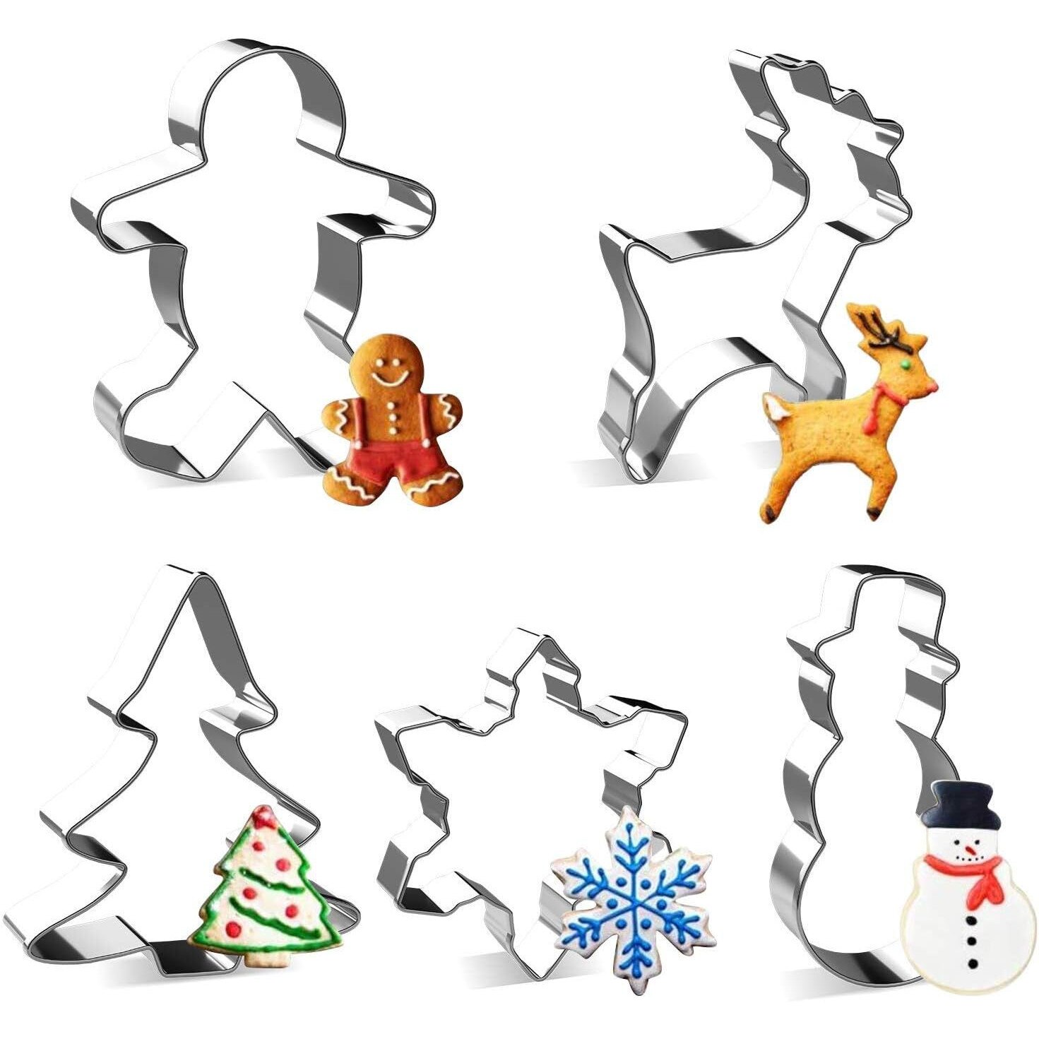 Set 5 forme pentru fursecuri de Craciun, Bradut, Om de zapada, Ren ...