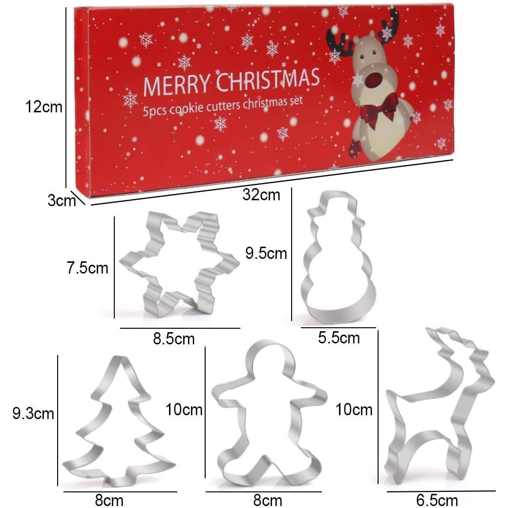 Set 5 forme pentru fursecuri de Craciun, Bradut, Om de zapada, Ren ...