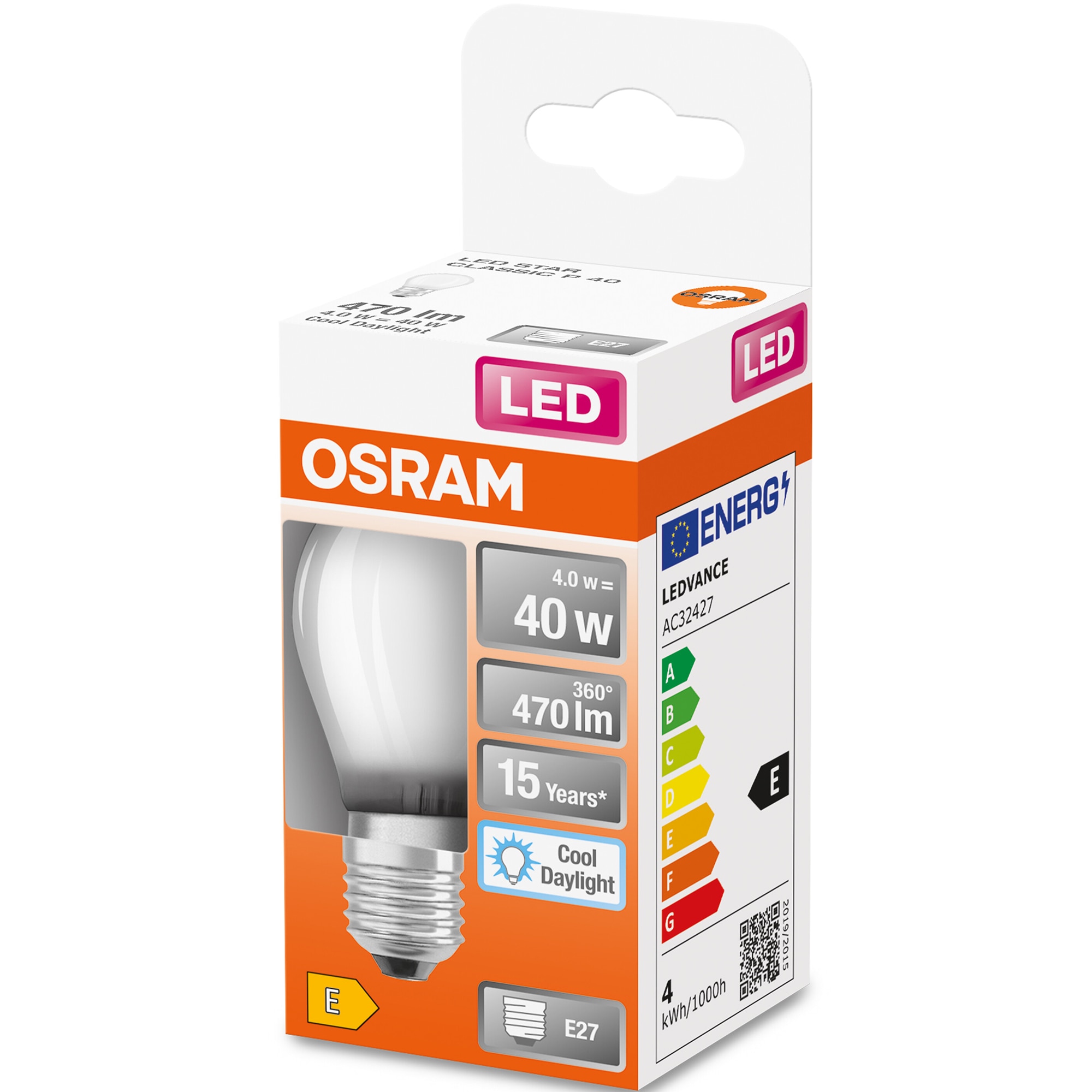 Bec LED Osram Glow Frost, mini glob P40, E27, 4W (40W), 470 lm, lumina ...