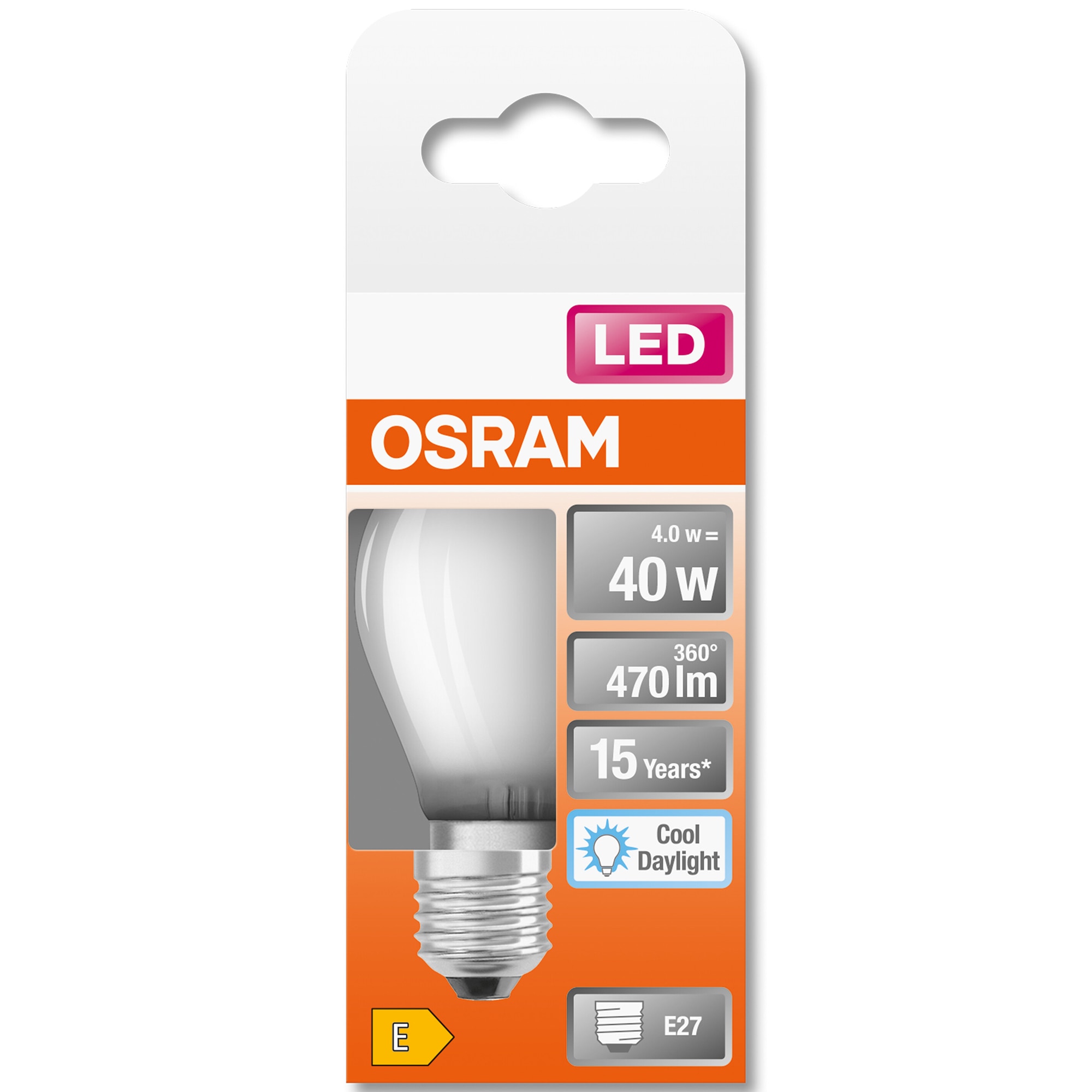 Bec LED Osram Glow Frost, mini glob P40, E27, 4W (40W), 470 lm, lumina rece (6500K), clasa ...