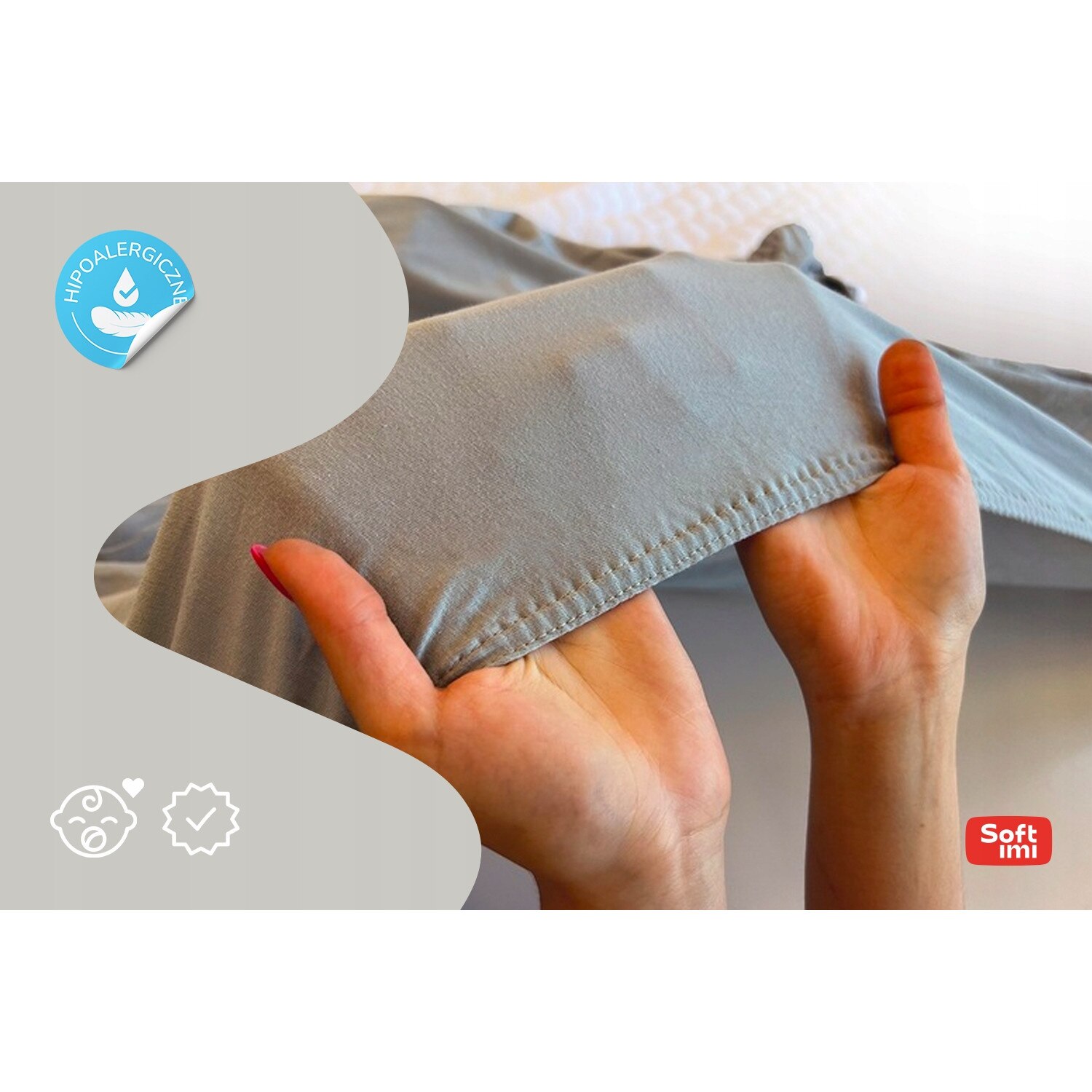 Cearceaf de pat cu elastic, Softimi, 120x200, groasa, 100% bumbac, gri ...