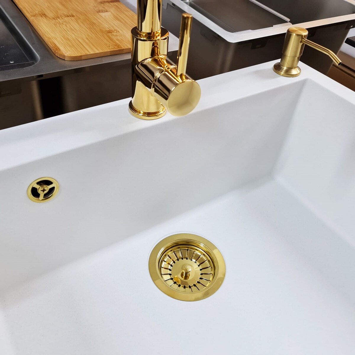 Kit de scurgere auriu pentru chiuvete bucatarie cu o singura cuva, inox ...