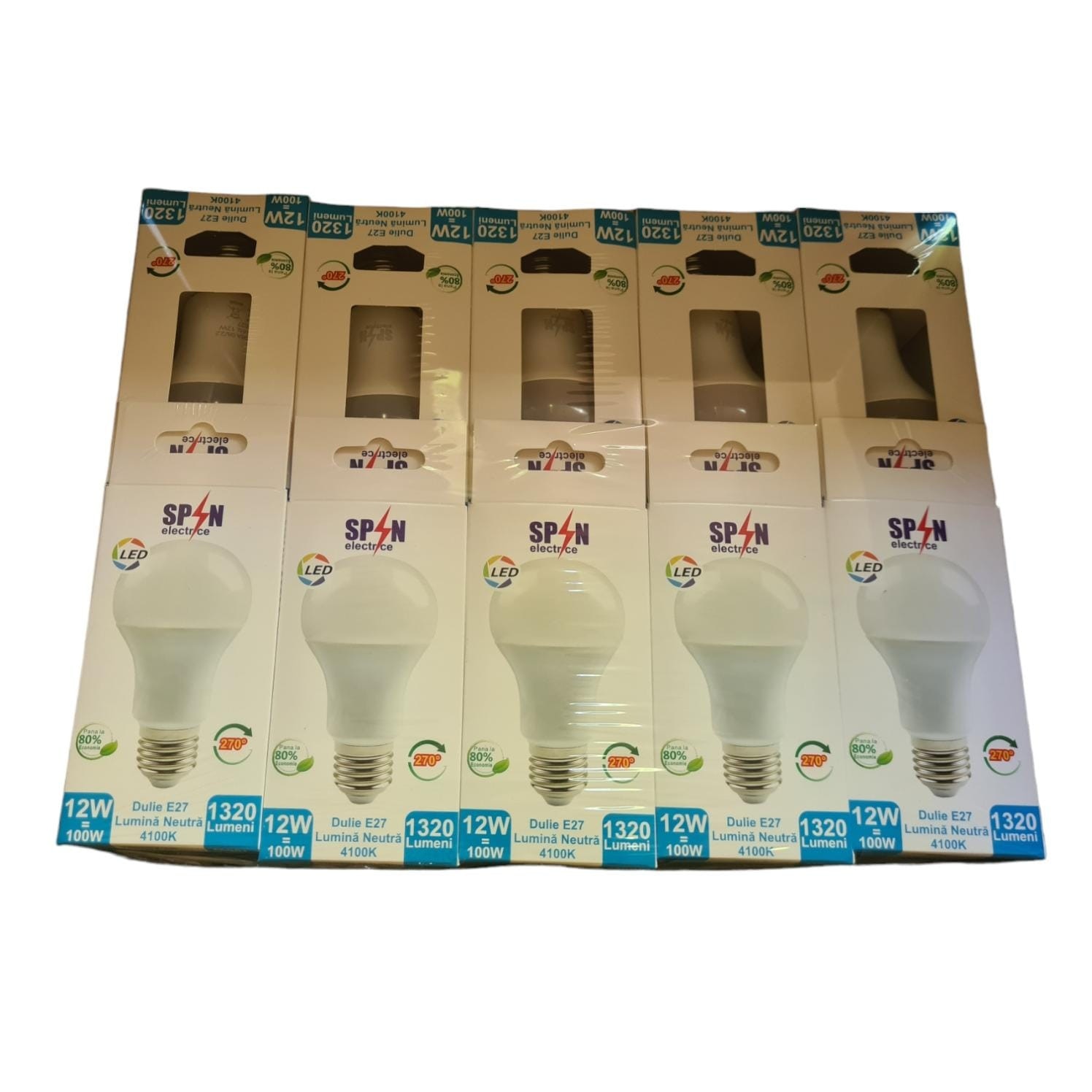 Set 5 becuri LED SPIN Classic A100, E27, 12W, 1320 lm, lumina calda ...