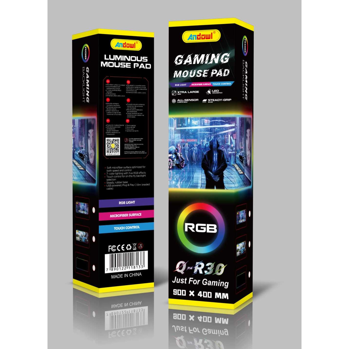 MousePad Gaming Soft, Andowl Q-R30 Led RGB, USB Plug & Play 900X400mm ...