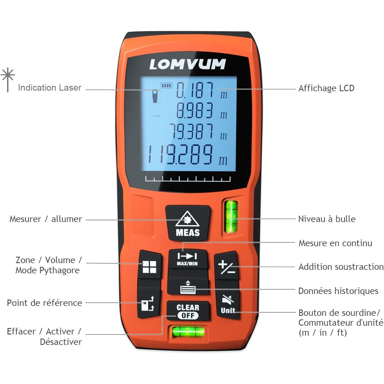 Telemetru Laser QttvbTna LV5800, Distanta 120m, Ecran LCD iluminat, Set ...