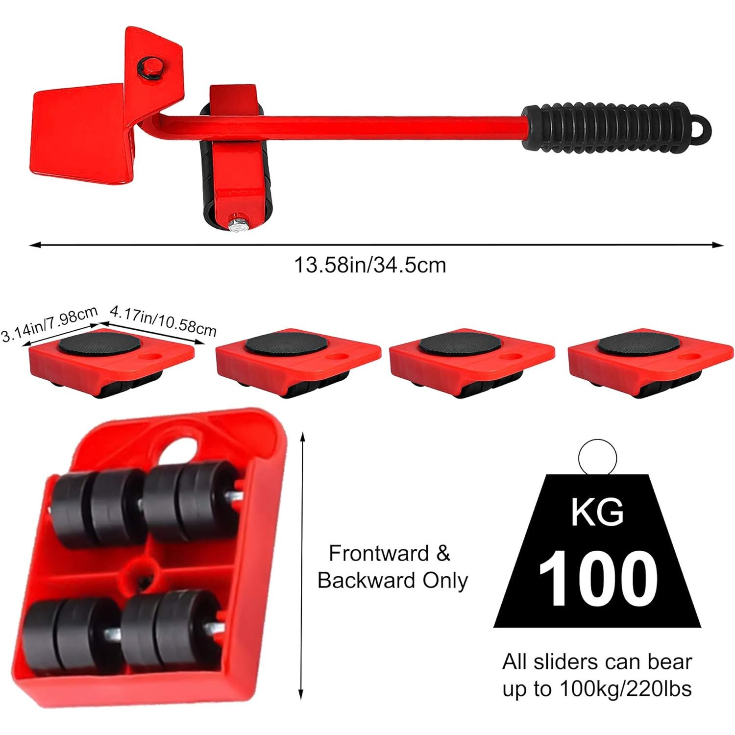 Set de unelte pentru mutat mobila Mmgoqqt, capacitate 150kg, rosu - eMAG.ro