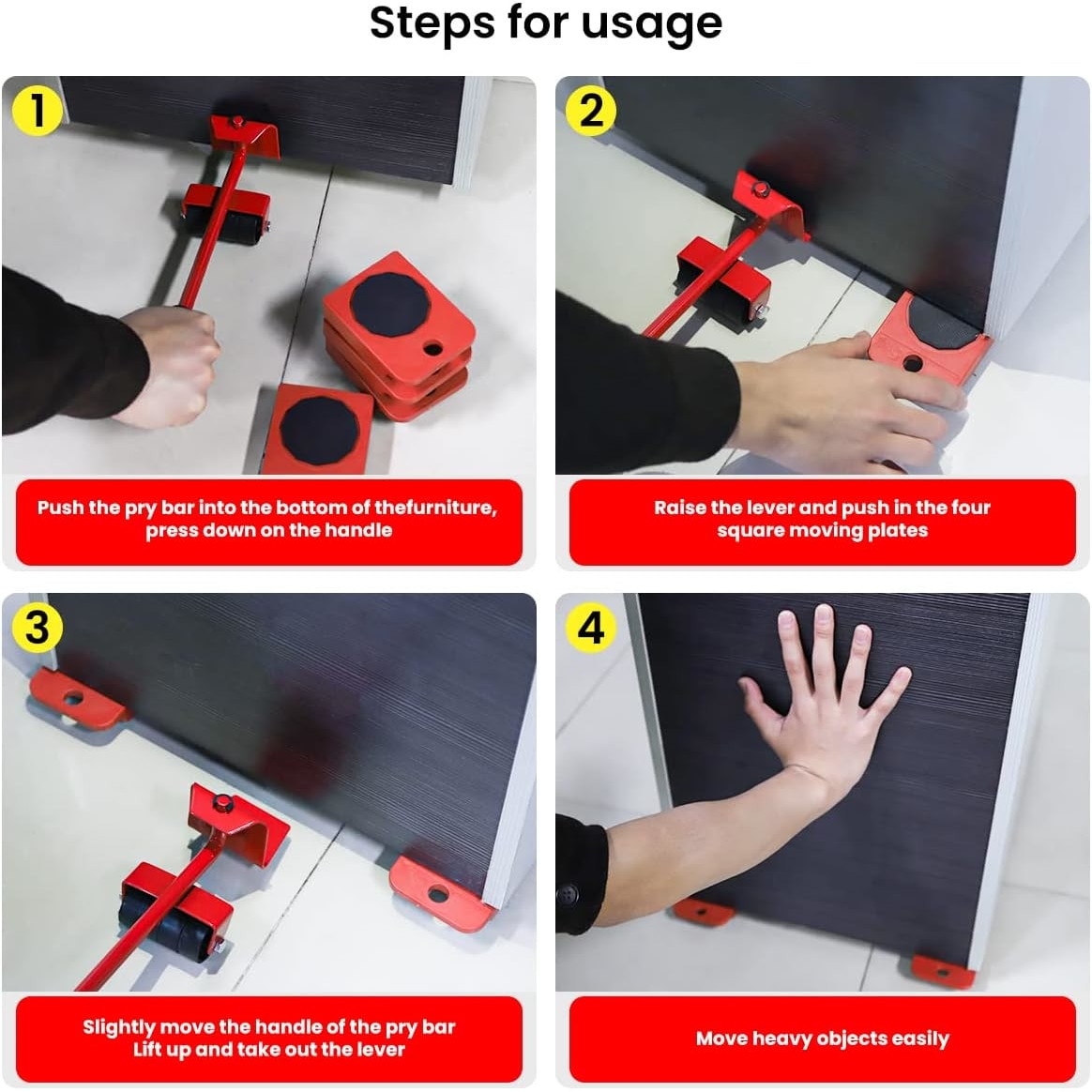 Kit de mutare mobila grea, Jormftte, 4 rotile de mobila si 1 cric ...