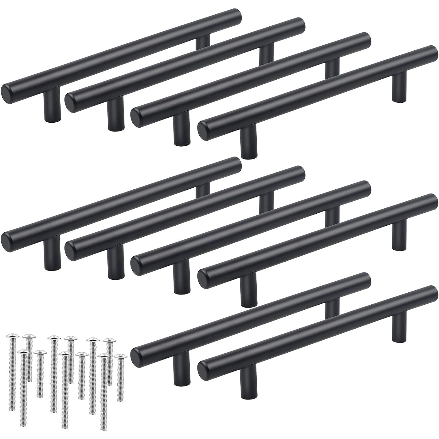 Set 10 manere pentru dulap de bucatarie, Mmgoqqt, Inox, negru, 128 mm ...