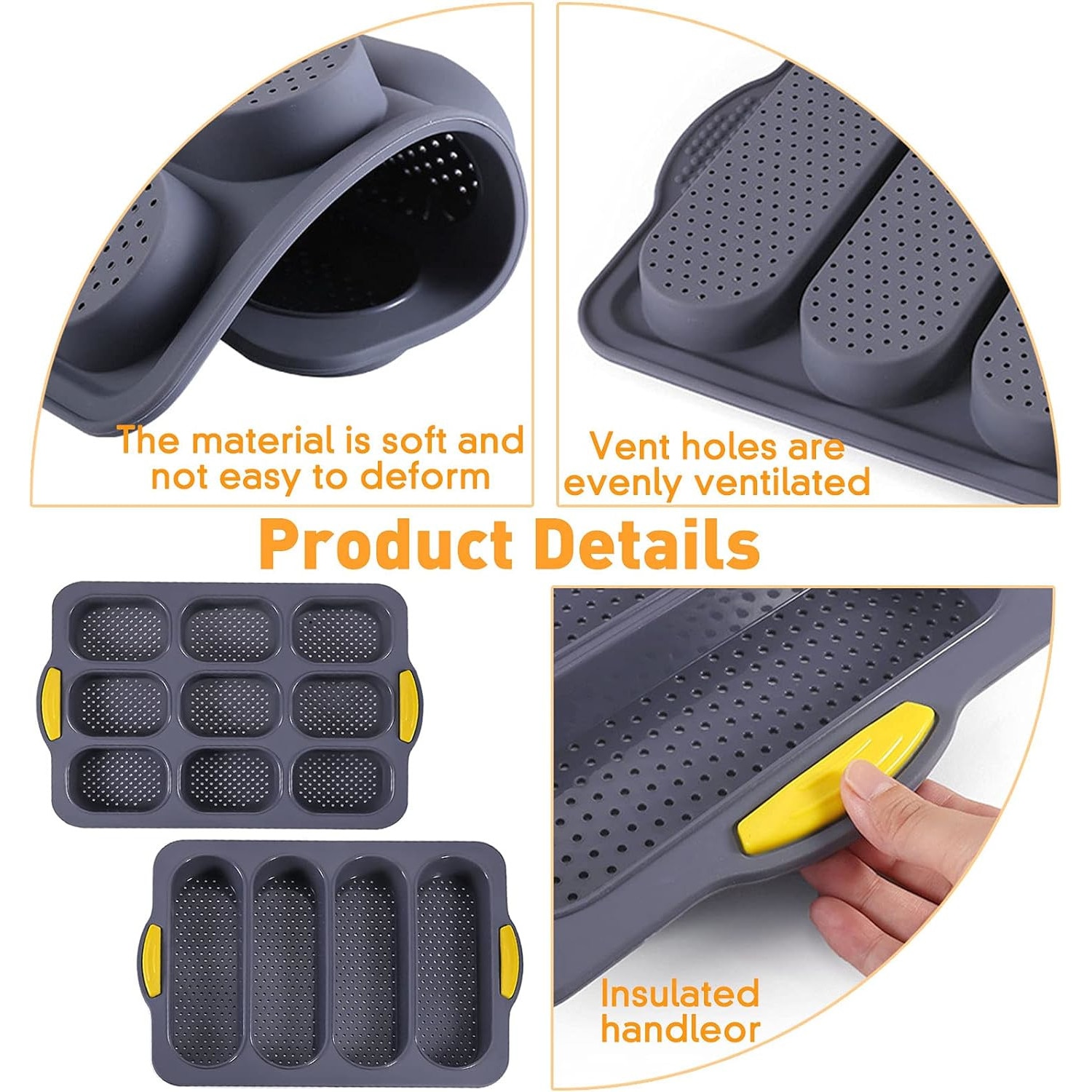 Set 2 forme baghete si 2 pensule, Mmgoqqt, Silicon, Negru - eMAG.ro