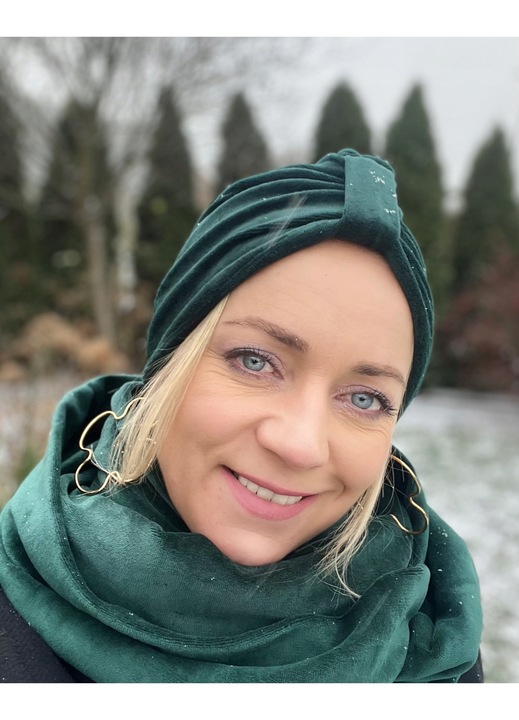 Set turban si esarfa Emma, Eva Design, Catifea, Verde, One Size - eMAG.ro