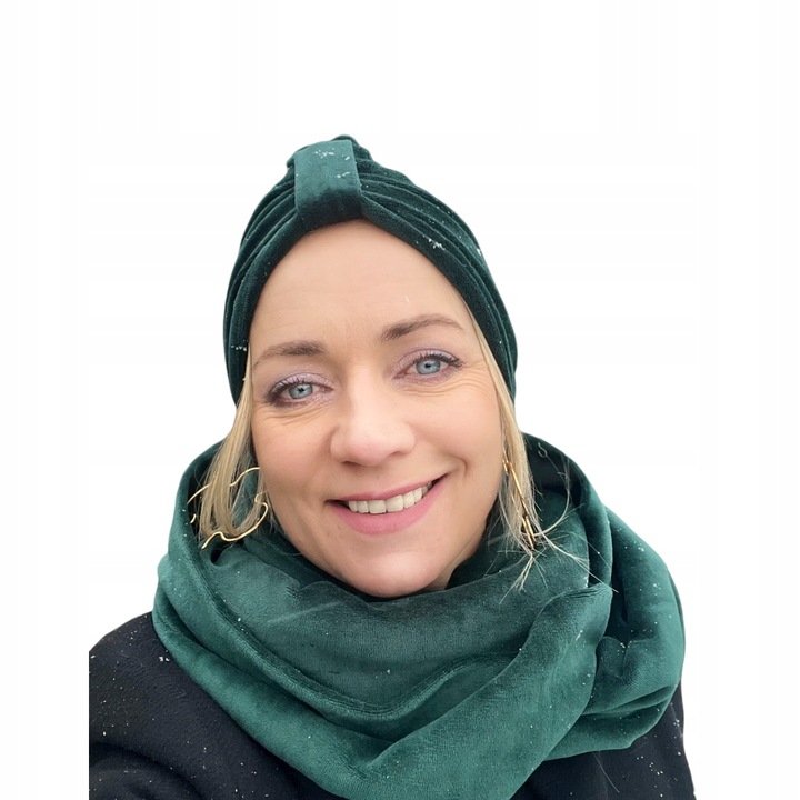 Set turban si esarfa Emma, Eva Design, Catifea, Verde, One Size - eMAG.ro