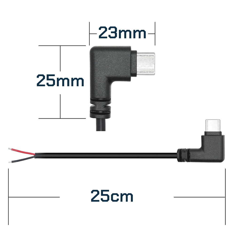 Cablu cu mufa USB 2.0 Type-C unghi 90 grade tata la 2 fire deschise, 25 ...