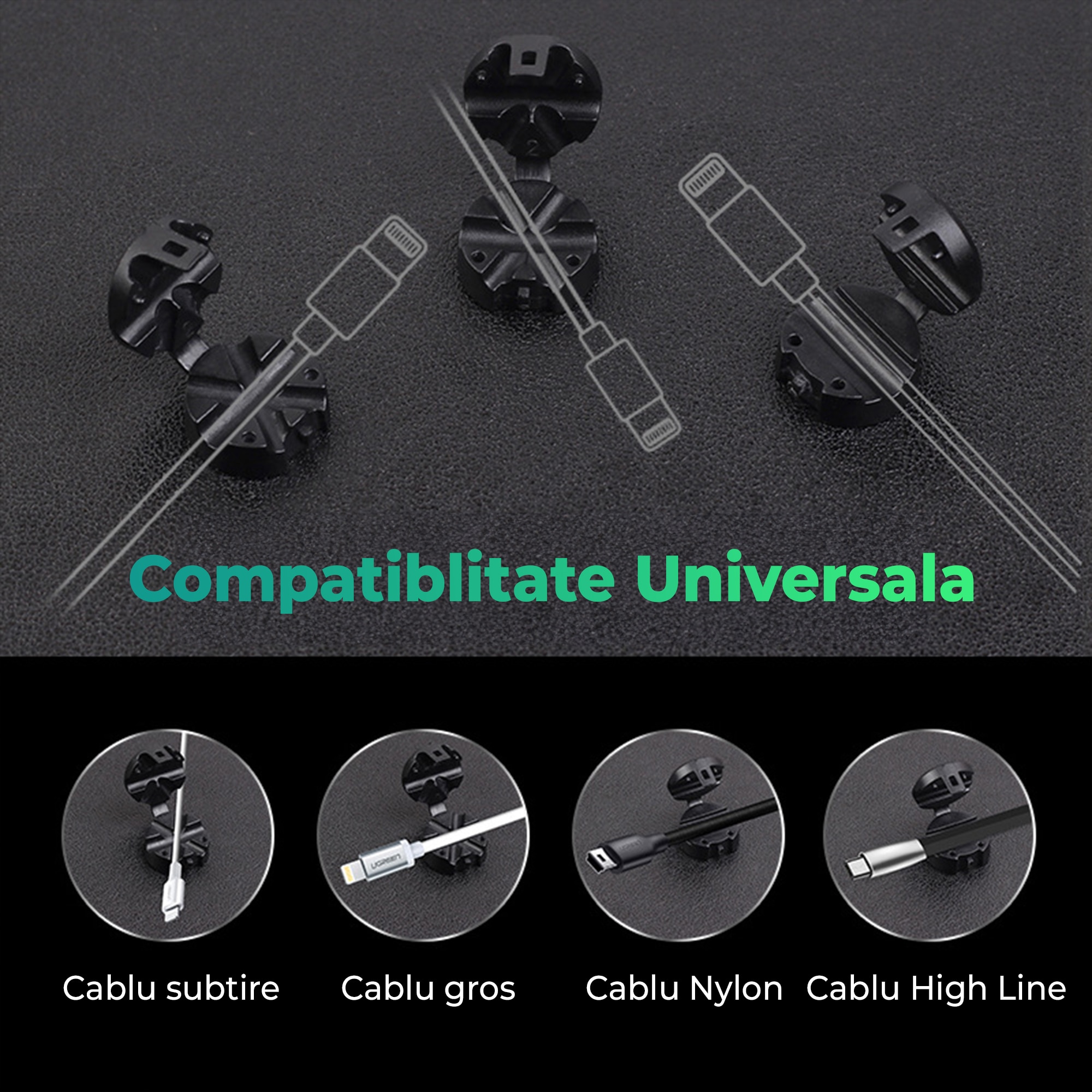 Organizator de cabluri Timebox, cu 4 locuri, Reutilizabil, Autoadeziv ...