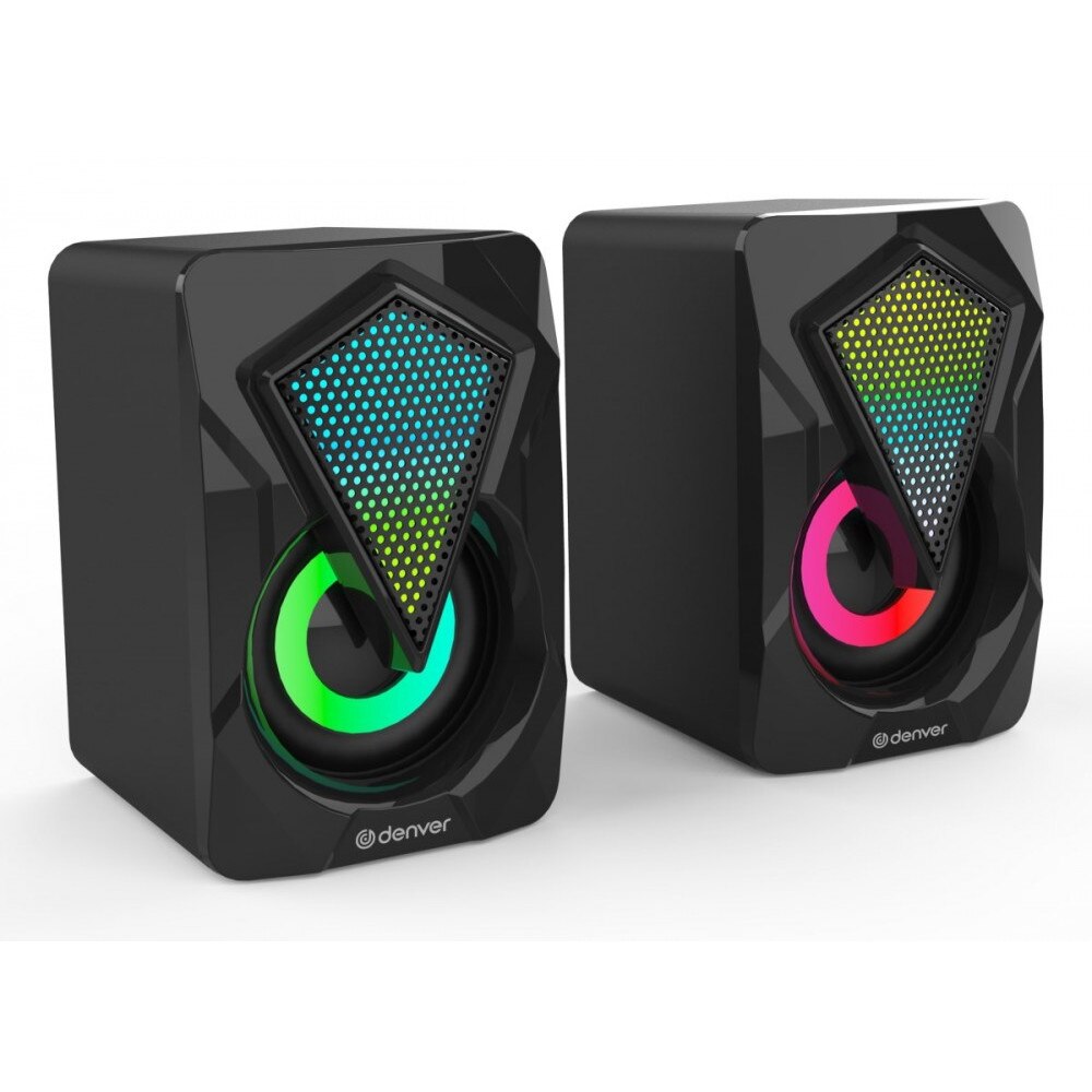 Difuzoare pentru PC, Denver, RGB, Negru, 2.0 - eMAG.ro
