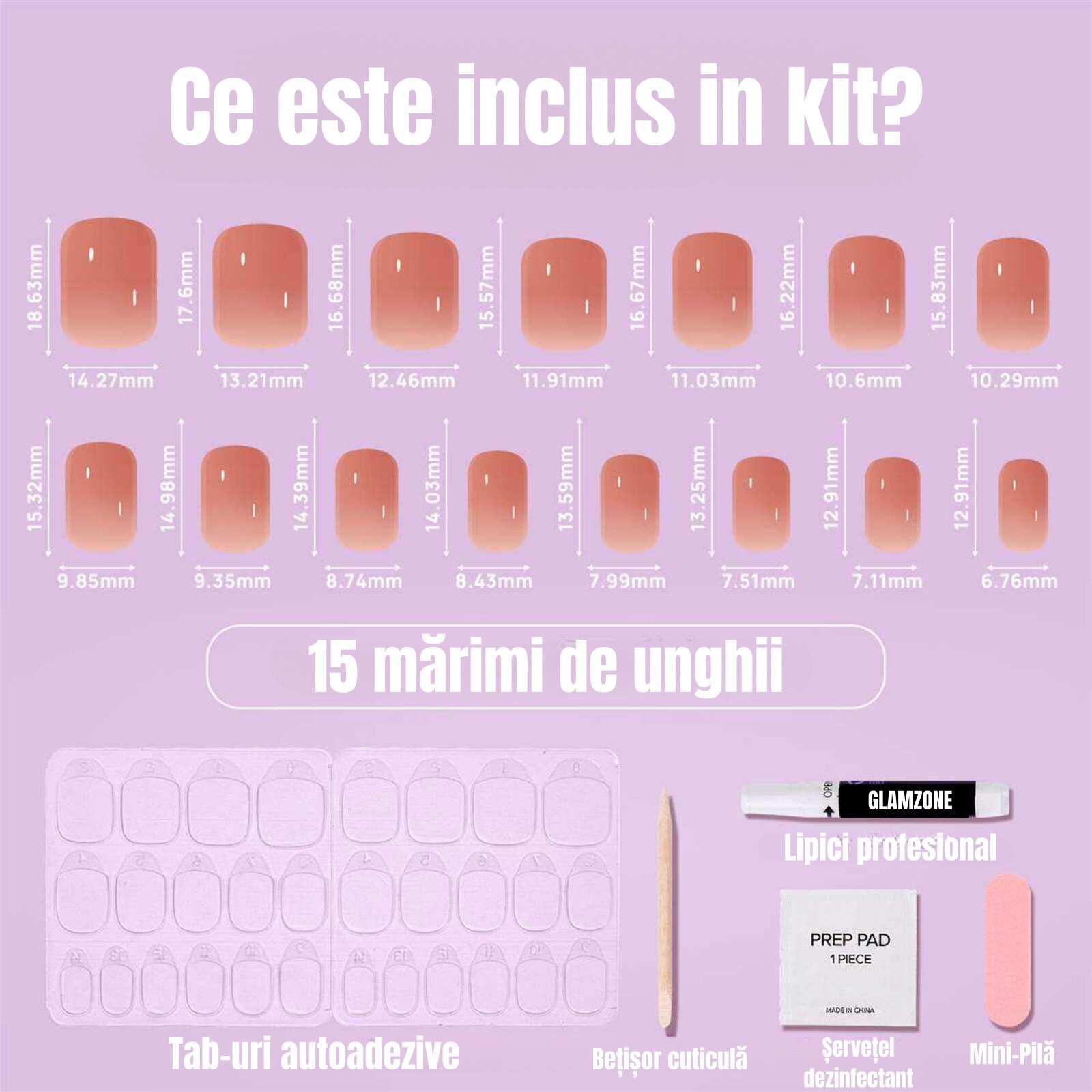 Set 30 unghii false press-on profesionale cu gel, adeziv inclus si ...
