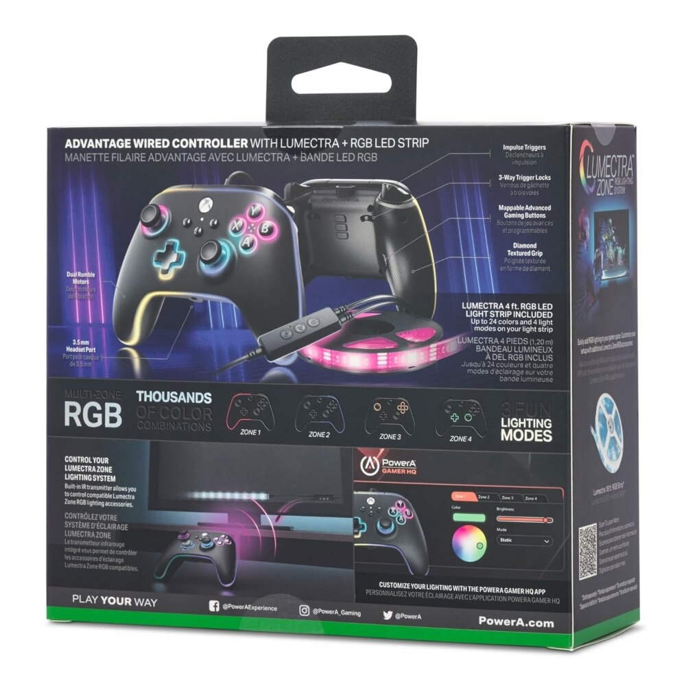 Controller cu fir + RGB LED Strip PowerA Advantage Lumectra, Xbox ...