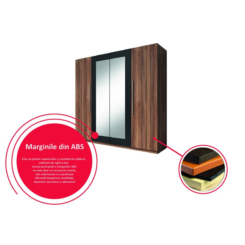 Dulap dormitor cu oglinda ERA (20), nuc rosu/negru - eMAG.ro