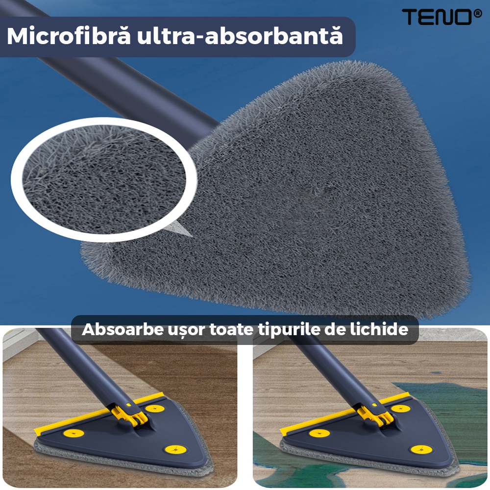 Mop cu Cap Triunghiular Teno®, rotire 360 grade, telescopic, curatare ...