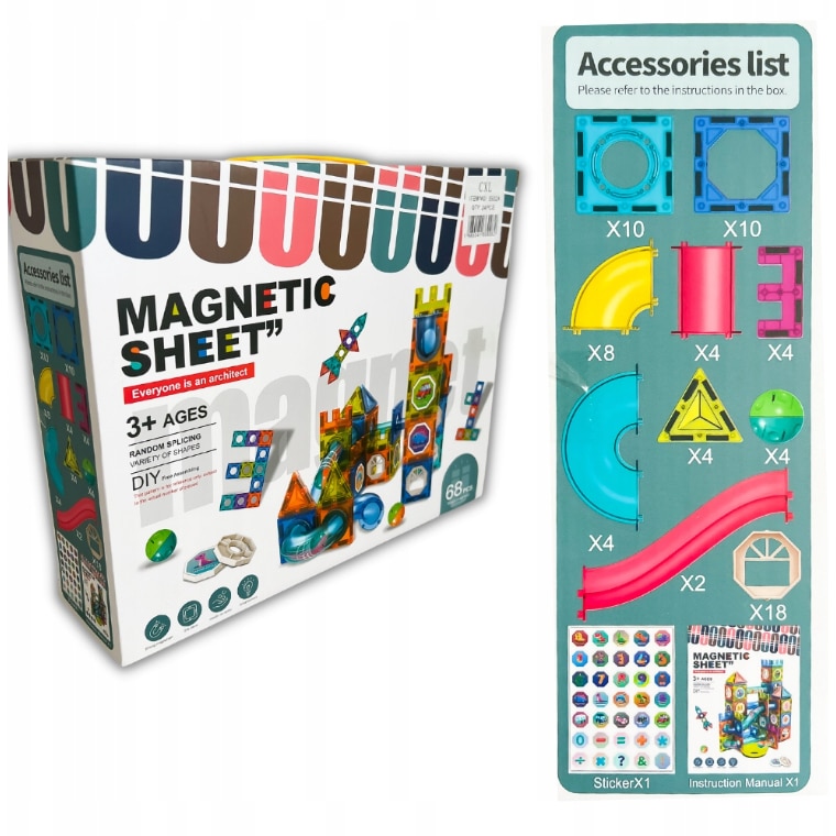 Blocuri de constructie magnetic copii, 68 Piese, Multicolor - eMAG.ro