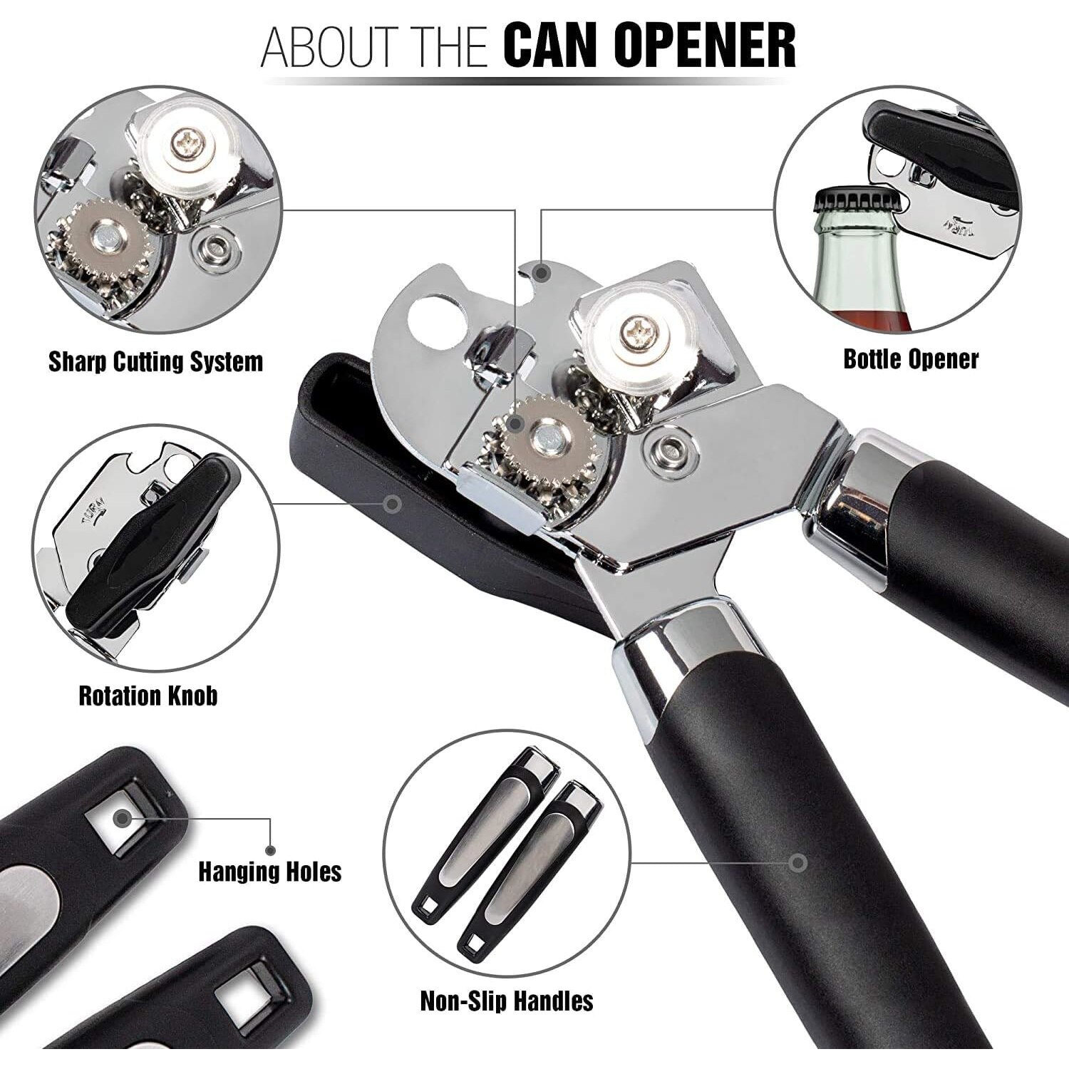 Desfacator conserve, Otel inoxidabil/Plastic, Manual, Negru/Argintiu ...