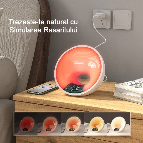 Radio FM cu ceas, Simulare Rasarit si Apus cu Lumina Usoara, 7 culori ...