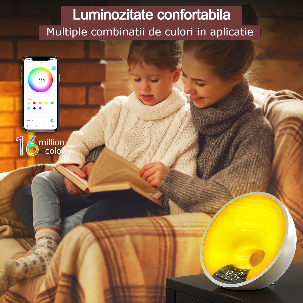 Radio FM cu ceas, Simulare Rasarit si Apus cu Lumina Usoara, 7 culori ...