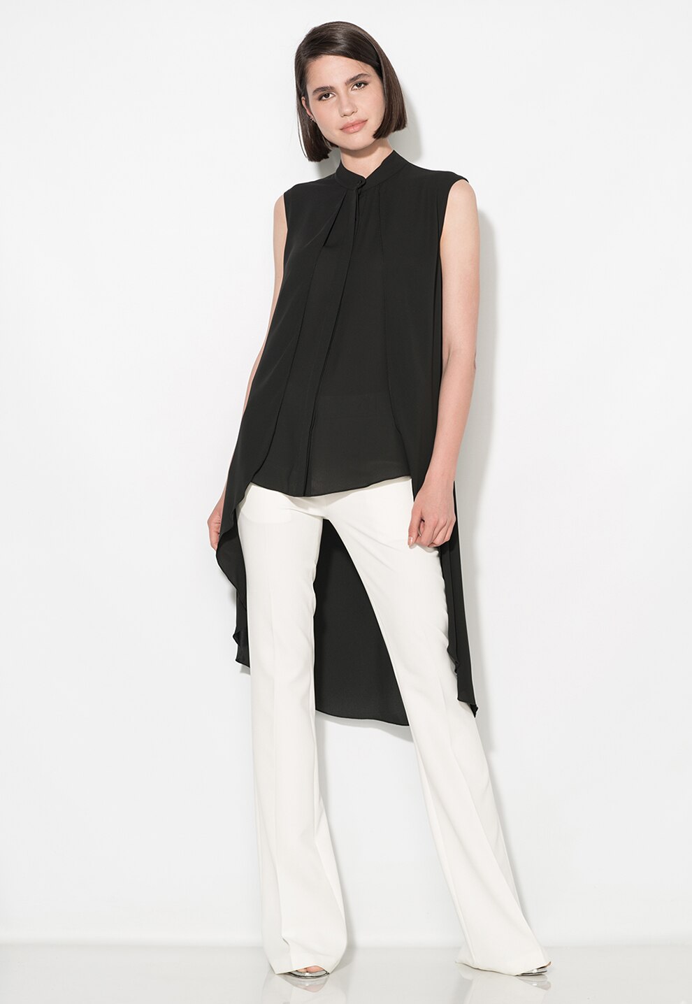 Zee Lane Collection Асиметрична риза в черно със застъпен дизайн 36 ...