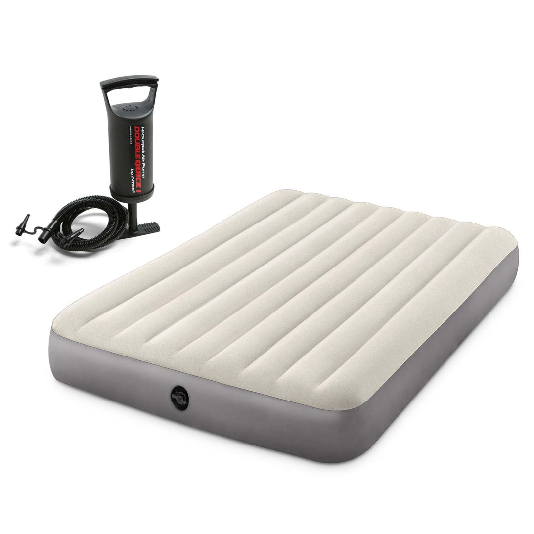 Set saltea gonflabila dubla, INTEX, Pompa cu piston, PVC, 203 x 152 x ...