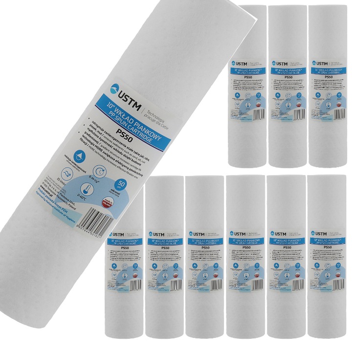 Комплект от 10 филтърни вложки, USTM PS50, 50 микрона, бяло - eMAG.bg