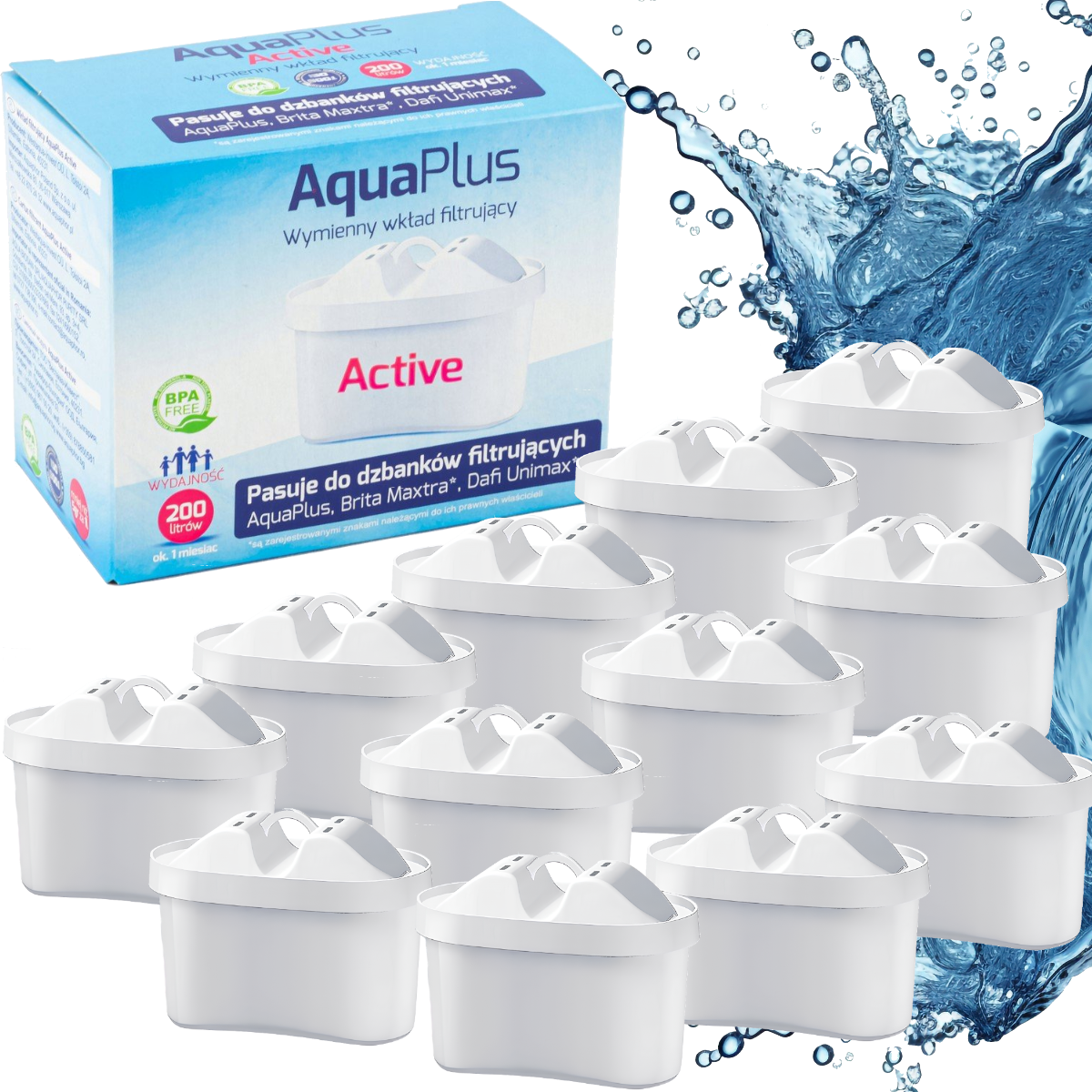 Set 12 filtre pentru apa, Aquaphor, AquaPlus, Carbune activ, 200 l, Alb ...