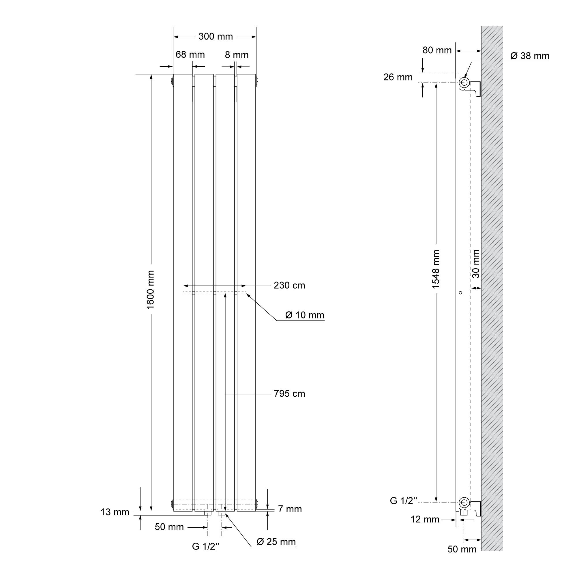 Radiator de baie, ML-Design, alb, 300 x 1600 mm, conductivitate termica ...