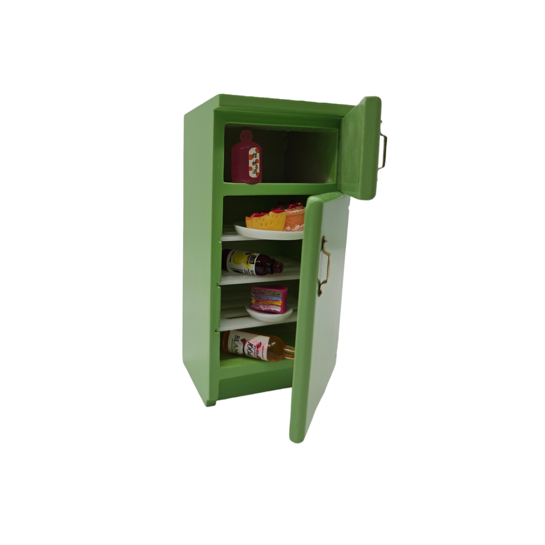 Mobilier casuta papusilor, Frigider, Lemn, Verde, scara 1:12 - eMAG.ro