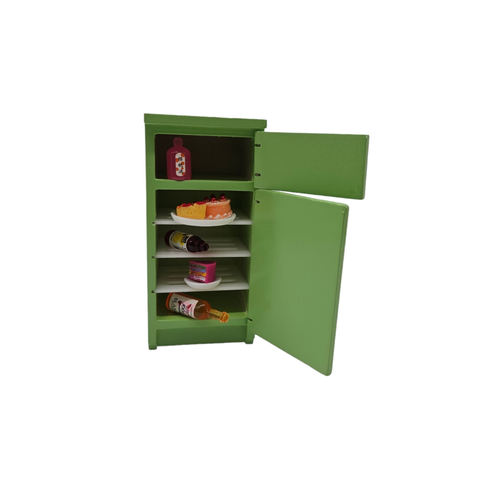 Mobilier casuta papusilor, Frigider, Lemn, Verde, scara 1:12 - eMAG.ro