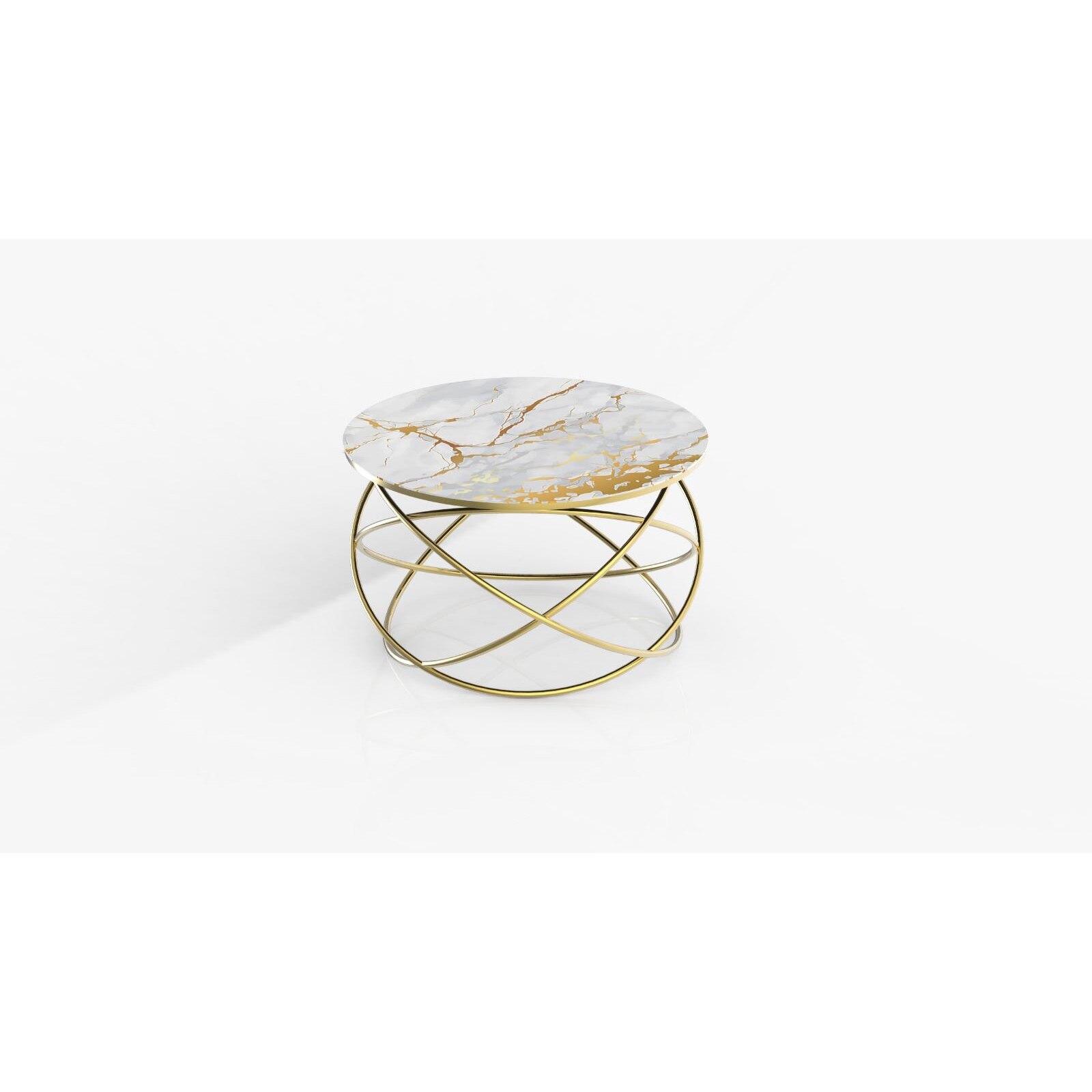Masuta Cafea Galaxy Auriu, Blat sticla marmorat alb, ArteLemn 75x75x45 ...