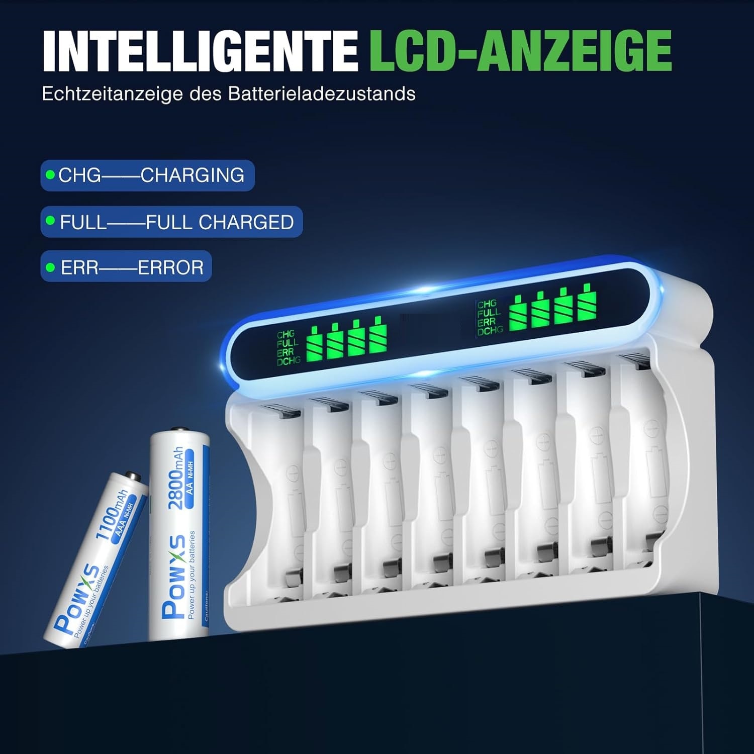 Incarcator pentru 8 acumulatori, Aisdelu®, LCD, Compatibil cu AA, AAA ...