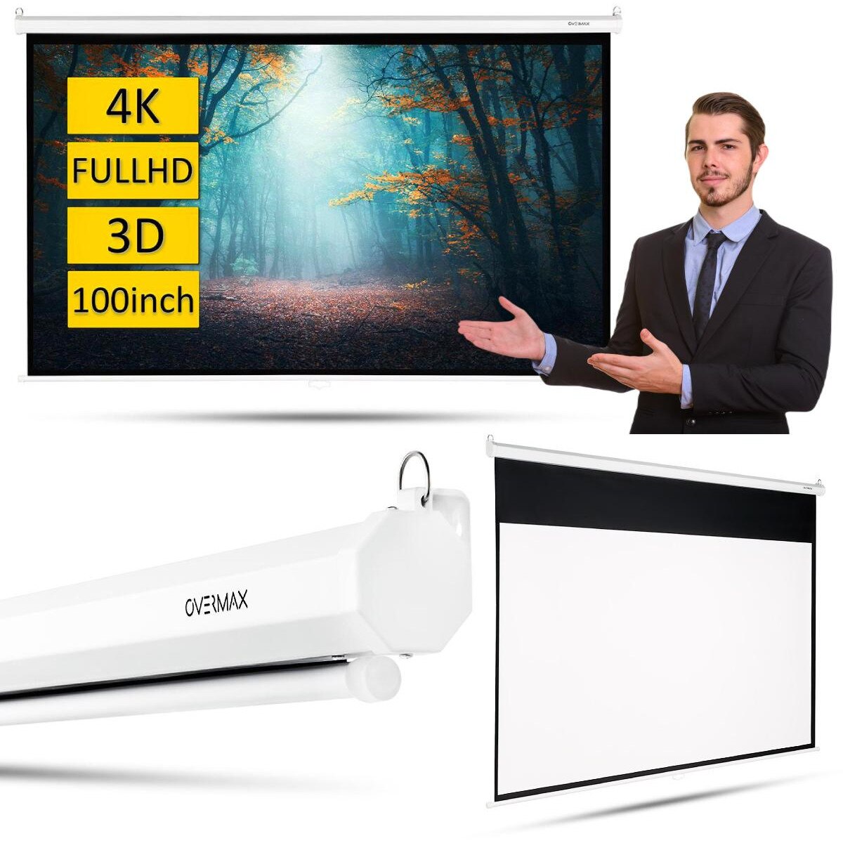 Ecran de proiectie, Overmax, 100", 4K, FullHD - eMAG.ro