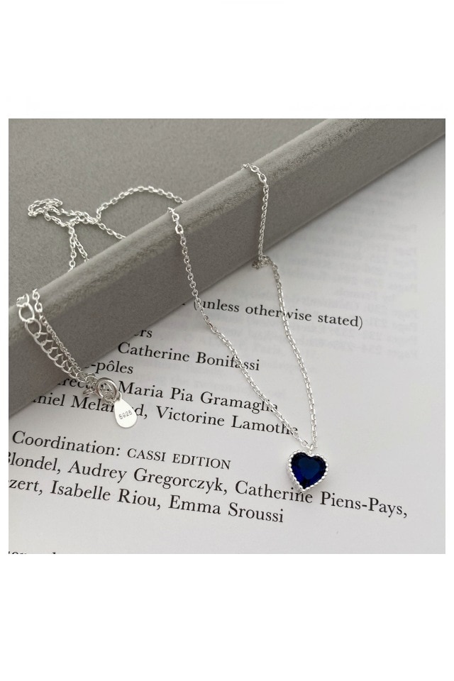 Lant din argint 925 True Love cu pandantiv in forma de inima cu piatra de zirconiu albastra, 45 ...