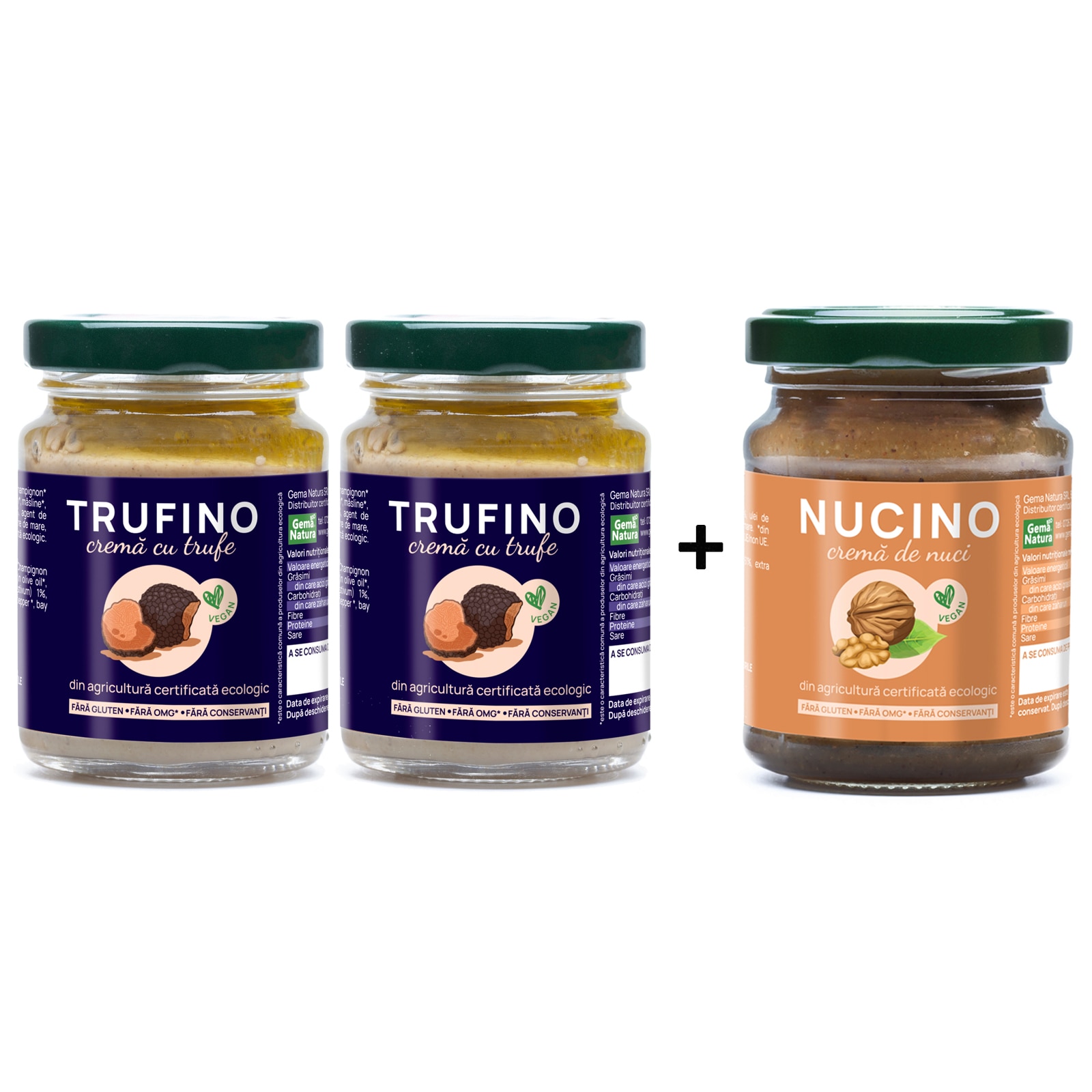 Pachet: 2 x Crema cu trufe Bio Trufino, Gema Natura, 85 g + 1 x Crema ...