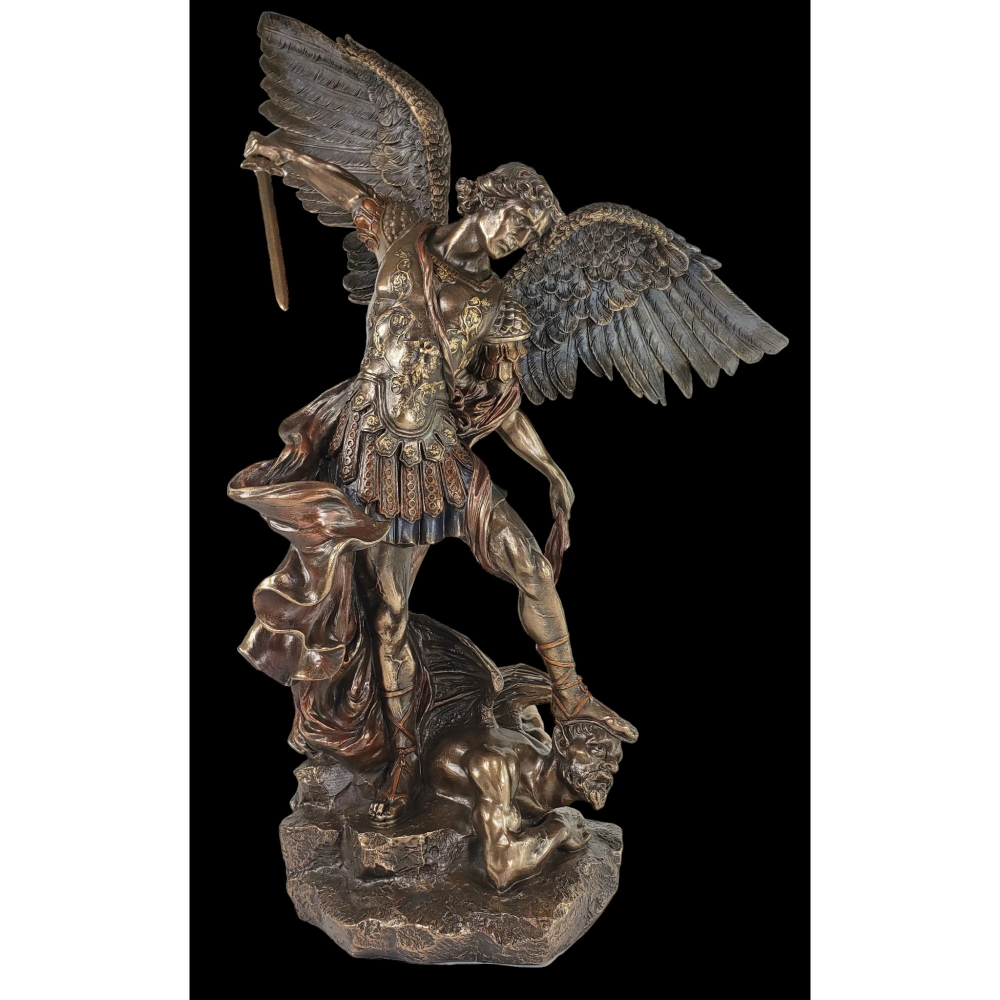 Figurina, Sfantul Mihail cu Demonul, Rasina Acoperita cu Bronz, 55 cm ...