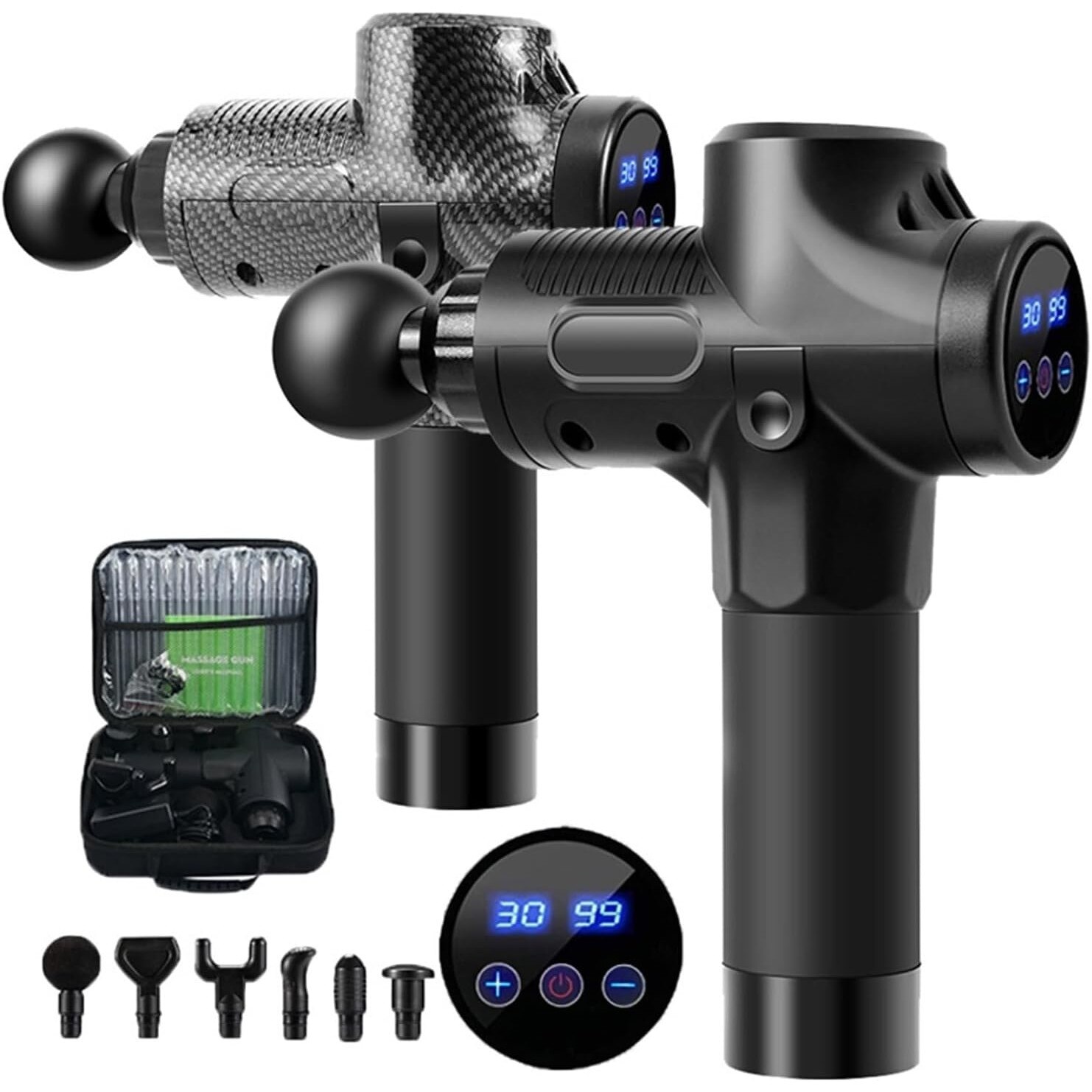 Masszázs pisztoly, LCD képernyő, 99 sebességfokozat, USB töltés, 8 fej ...