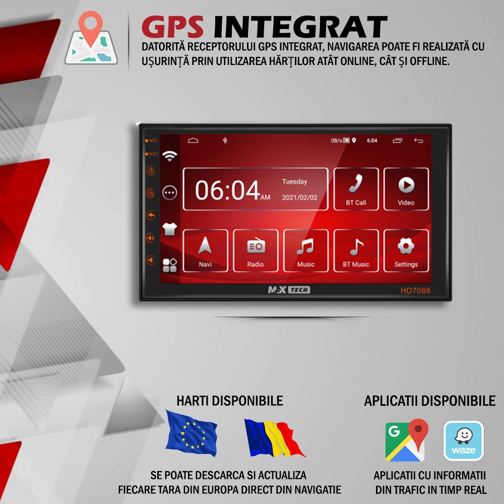 Navigatie Universala 2 DIN, MaxTech®, Android 13, ecran de 7 inch, GPS ...
