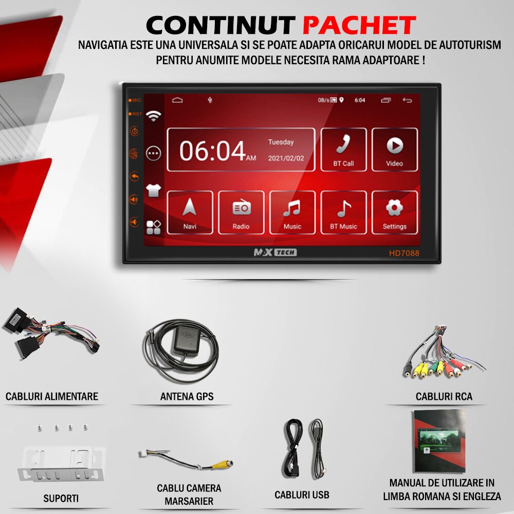 Navigatie Universala 2 DIN, MaxTech®, Android 13, ecran de 7 inch, GPS ...