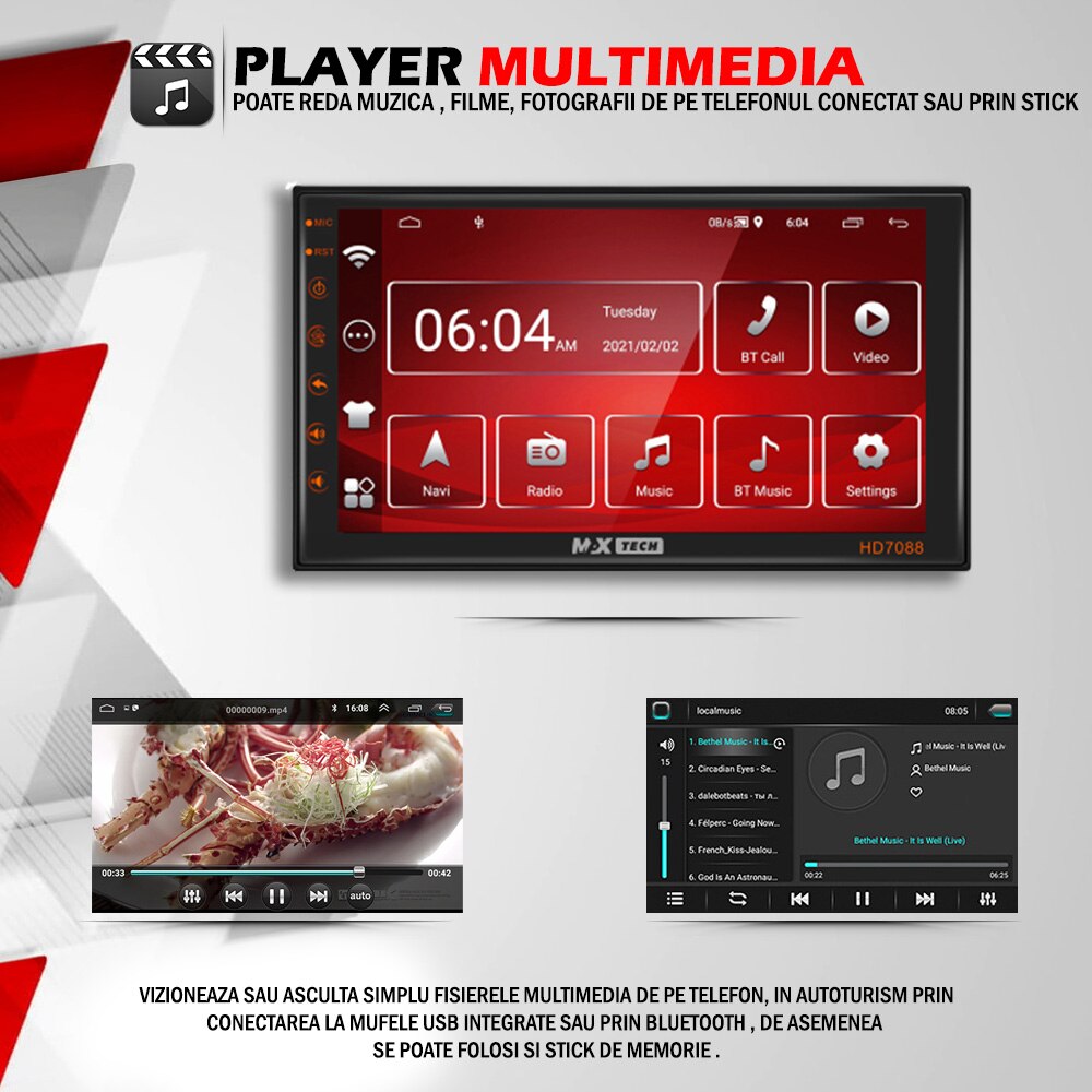 Navigatie Universala 2 DIN, MaxTech®, Android 13, ecran de 7 inch, GPS ...