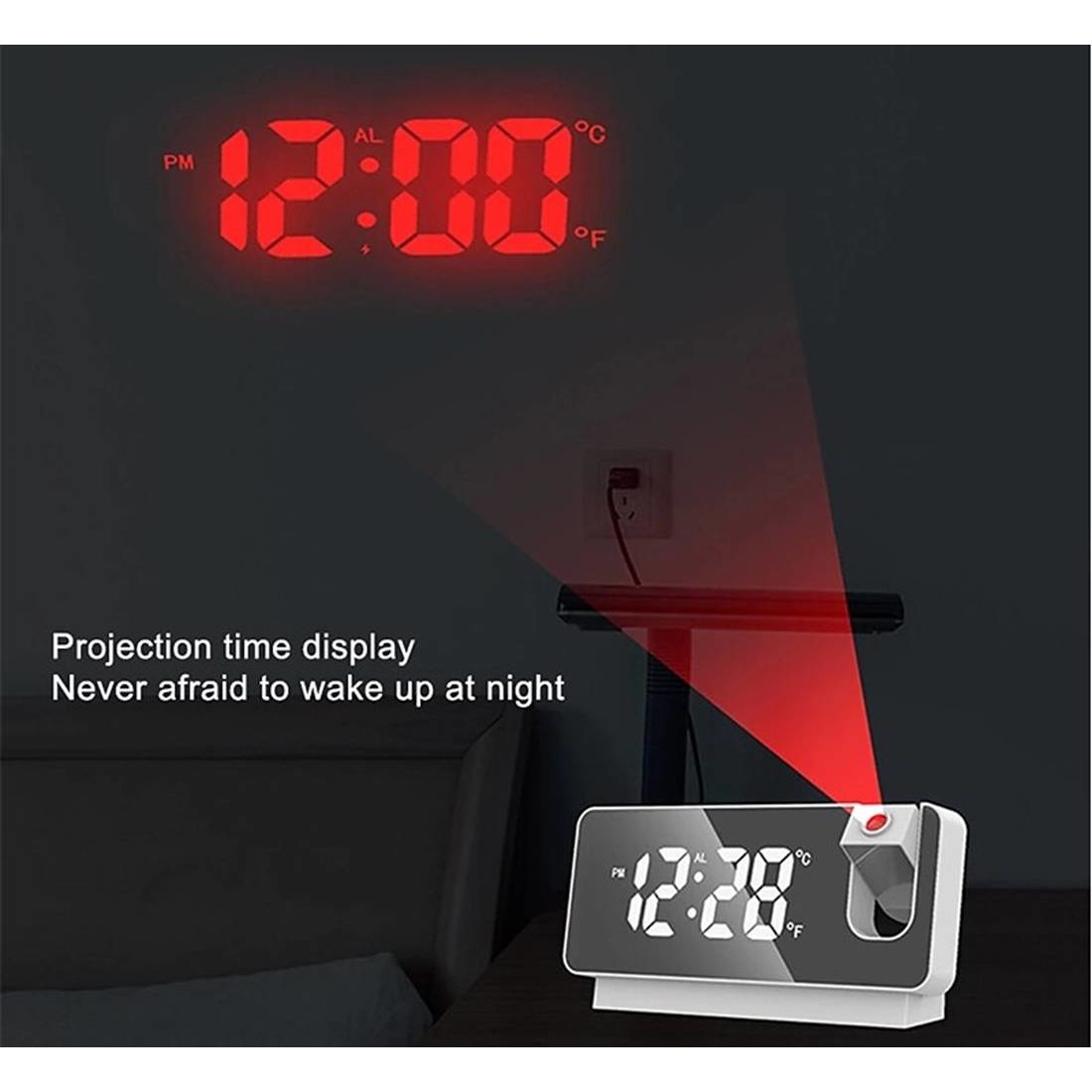 Ceas proiector, S282A LED, oglinda, termometru, -10°C pana la 50°C ...