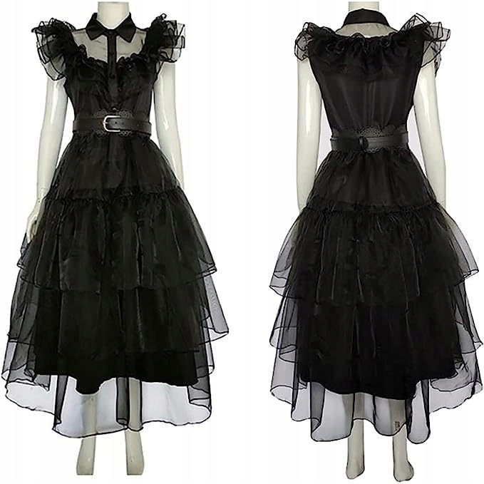 Costum Wednesday Addams, rochie din tul, Halloween, marimea 110 - eMAG.ro