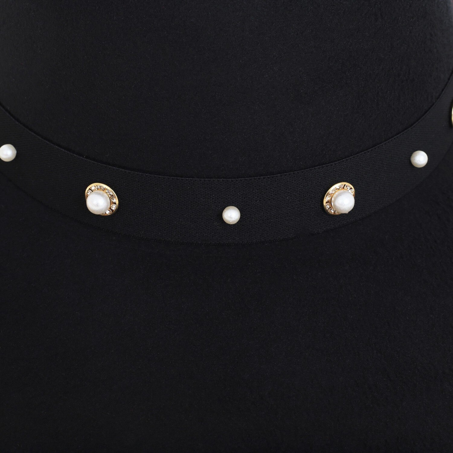 Palarie stofa Flame, cu bor amplu si bentita cu perle si cristale ...