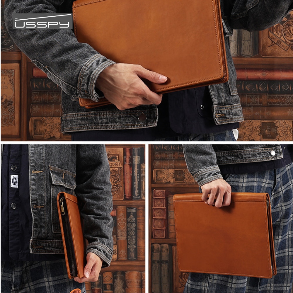 Mapa din piele, documente A4, cu fermoar, compartiment tableta, USSPY ...