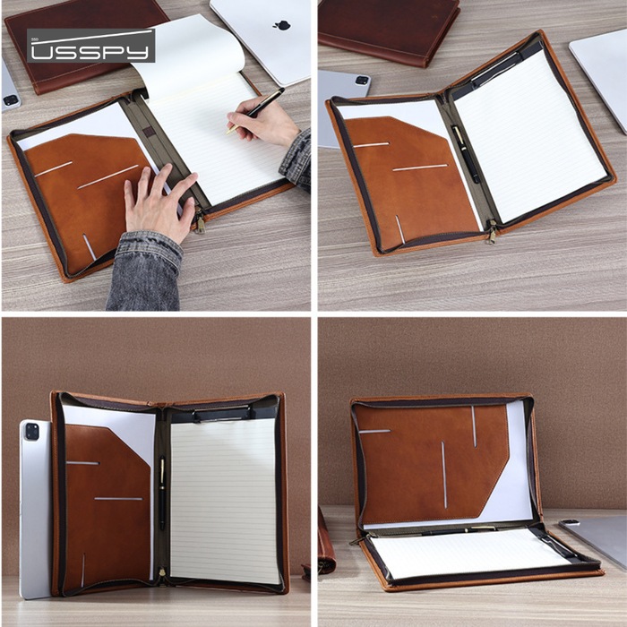 Mapa din piele, documente A4, cu fermoar, compartiment tableta, USSPY ...